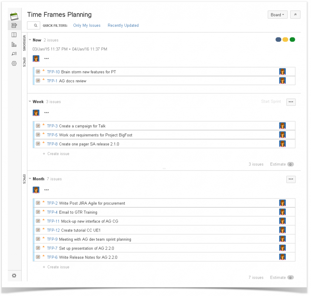 JIRA Agile: Planning with Time Frames (Now, Week, Month) - Stiltsoft
