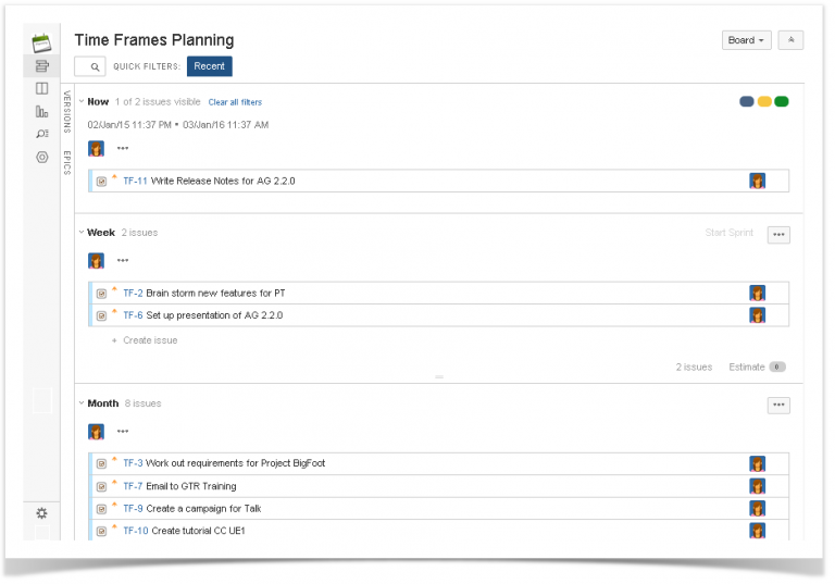 JIRA Agile: Planning with Time Frames (Now, Week, Month) - Stiltsoft