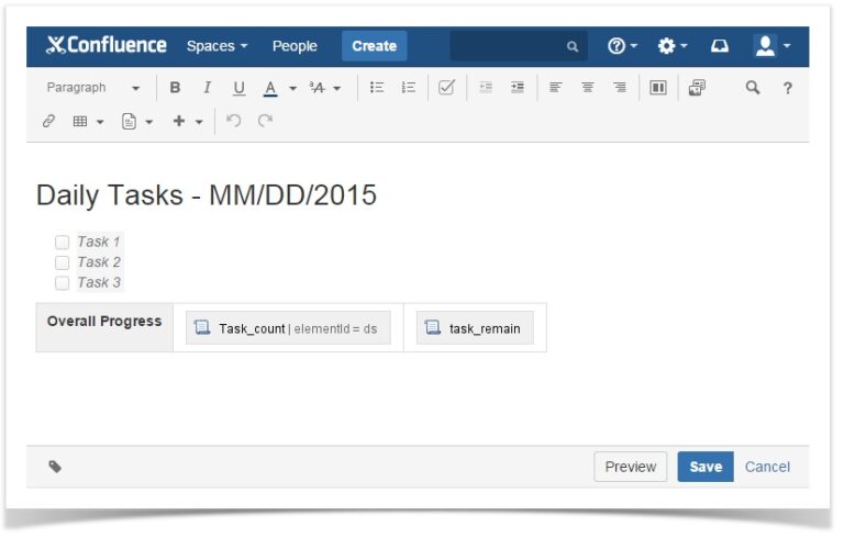 Task List and Automatic Calculation for Confluence