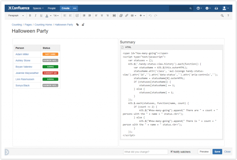 Counting Statuses, Dates, Tasks or other items in Confluence