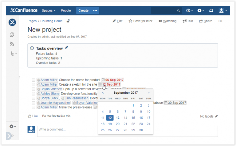 Counting Statuses, Dates, Tasks or other items in Confluence