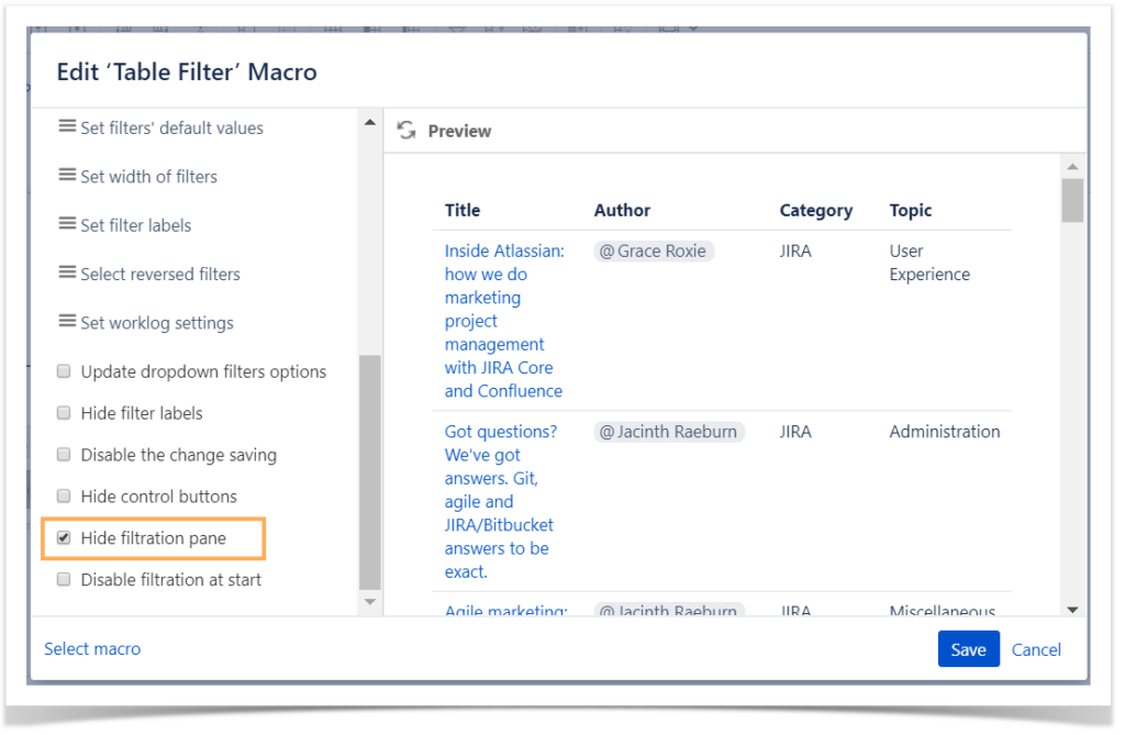 One-Click Table Filtration in Confluence