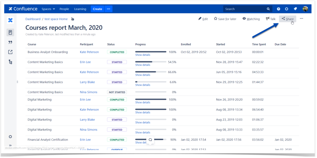 How to Track Progress Over Training Courses in Confluence - Stiltsoft