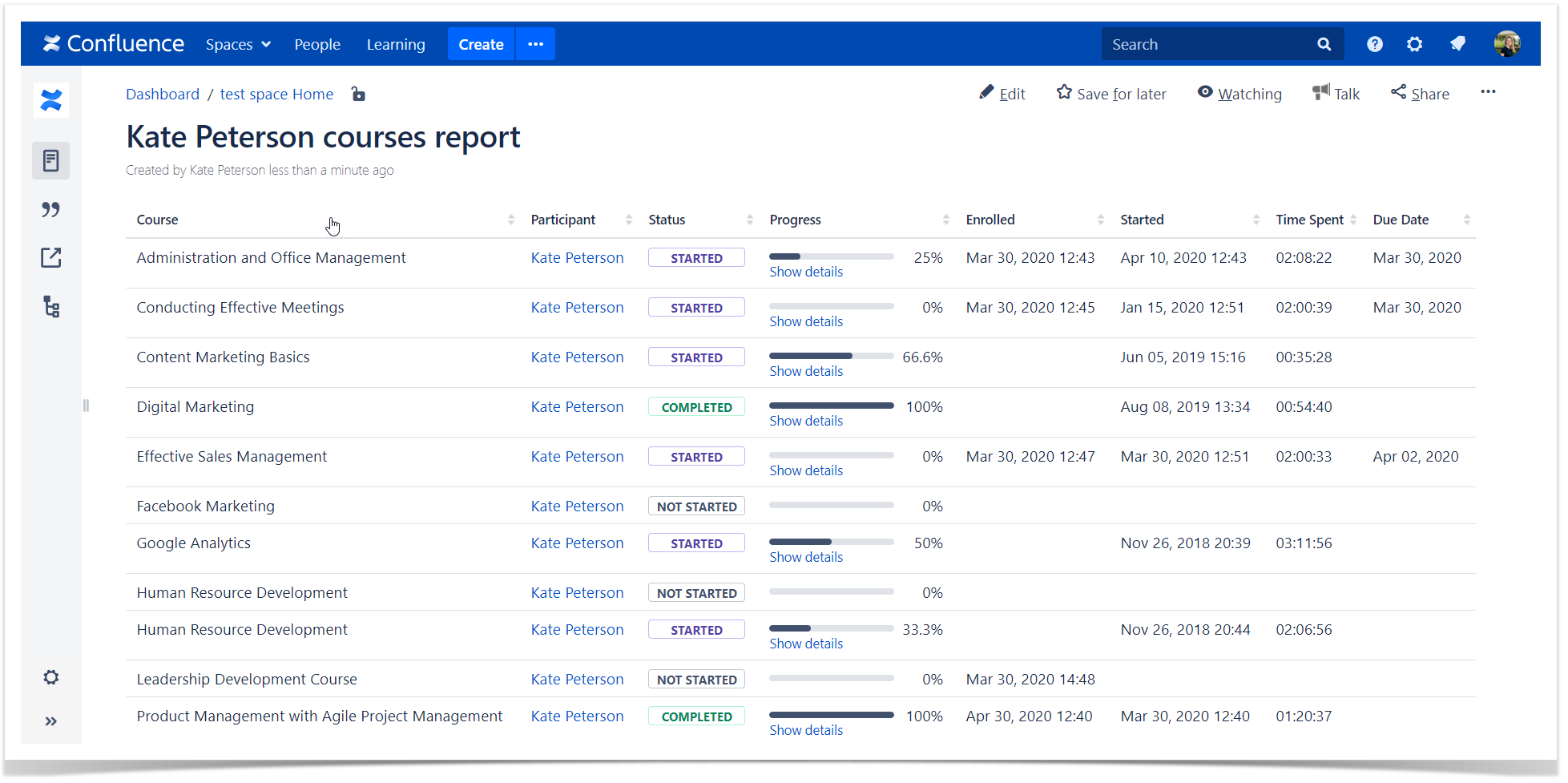 How to Track Progress Over Training Courses in Confluence - Stiltsoft
