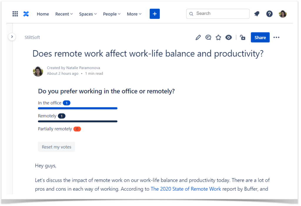 Two-Minute How-To: Creating Polls in Confluence Cloud - Stiltsoft