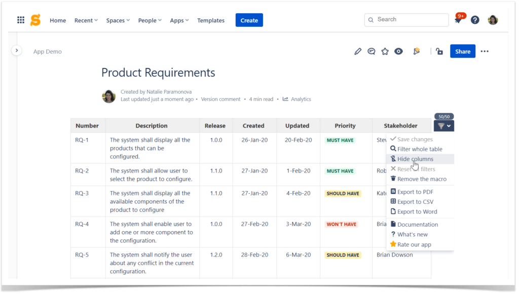 Two-Minute How-To: Filtering Tables in Confluence Cloud - Stiltsoft