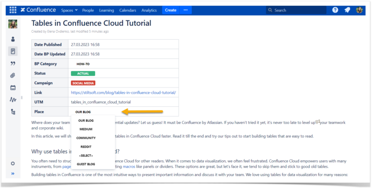 Confluence Status Reporting Tutorial - Stiltsoft