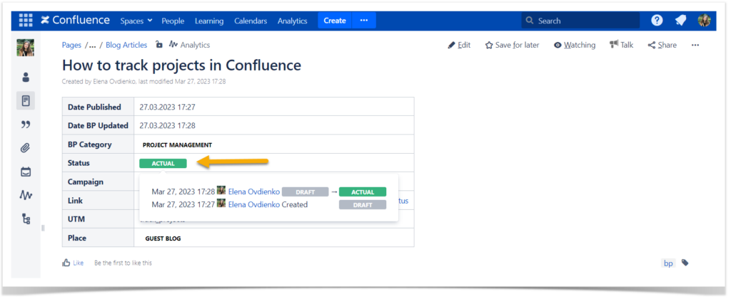 Confluence Status Reporting Tutorial - Stiltsoft