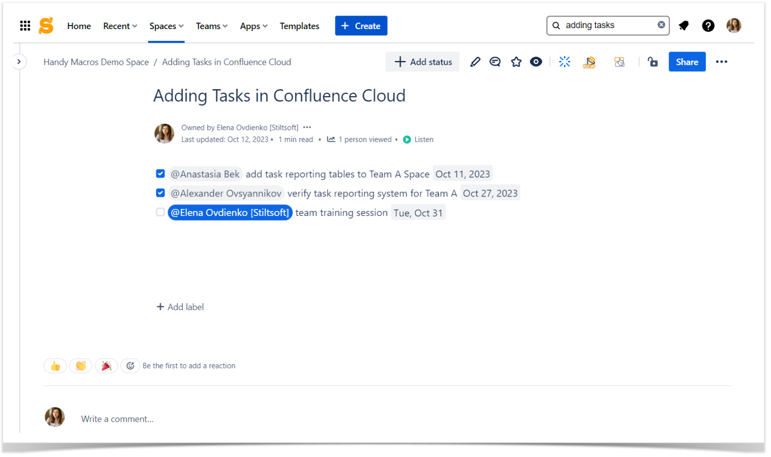 Task Reporting in Confluence Cloud - Stiltsoft