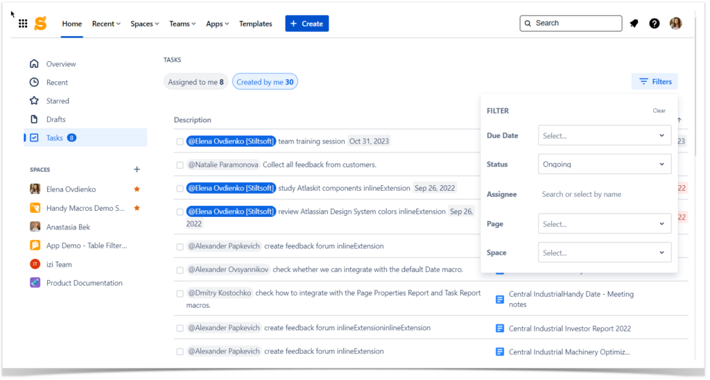 Task Reporting in Confluence Cloud - Stiltsoft