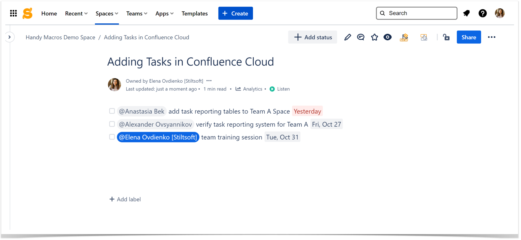 Task Reporting in Confluence Cloud - Stiltsoft