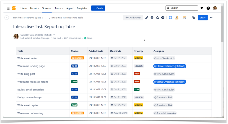Task Reporting in Confluence Cloud - Stiltsoft