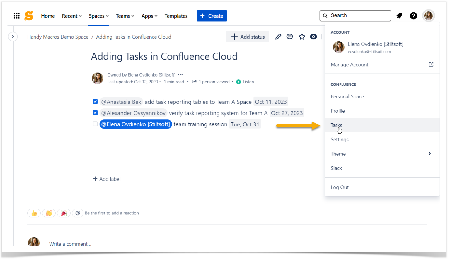 Task Reporting in Confluence Cloud - Stiltsoft