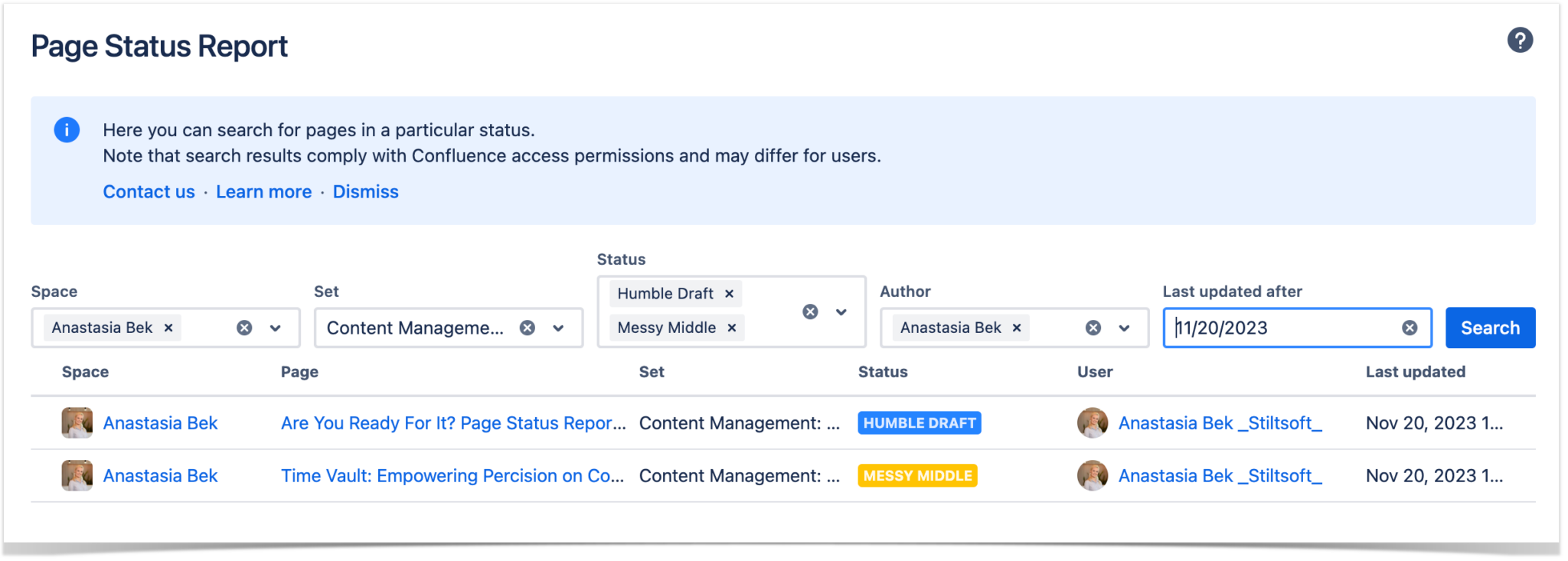 Confluence Page Status Management - Stiltsoft