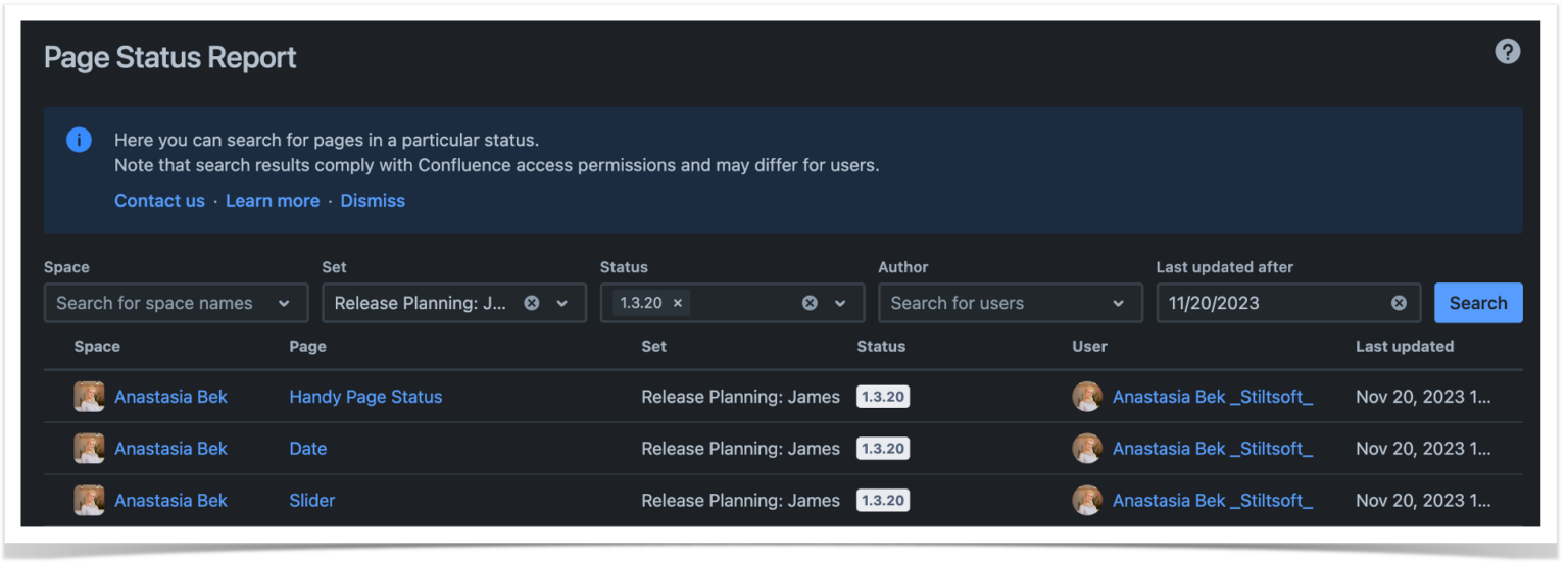Confluence Page Status Management - Stiltsoft